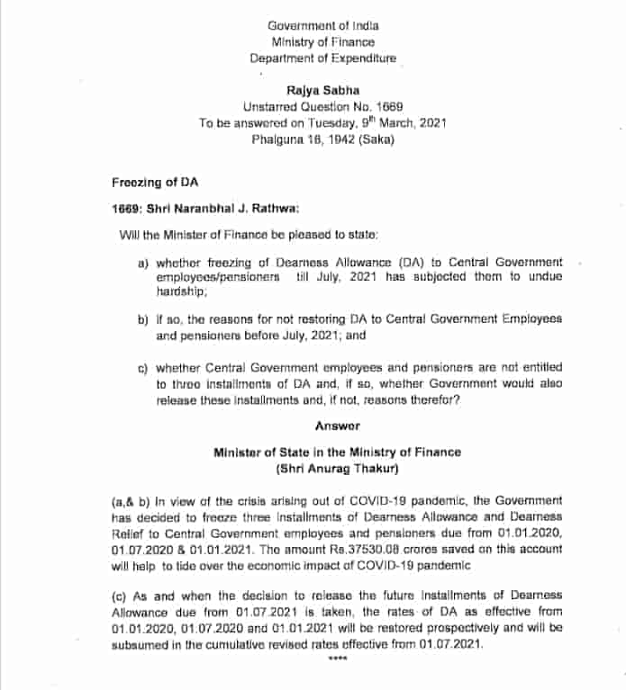  PDF Restoring DA To Central Government Employees And Pensioners 2021 
